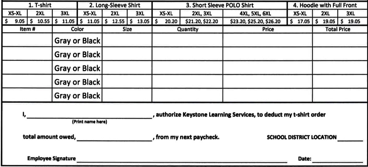 Order Form – Keystone Learning Services